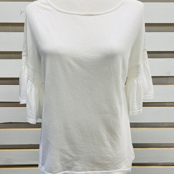 14th & Union | Tops | 4th Union White Relaxed Ruffle Sleeve Boat Neck ...